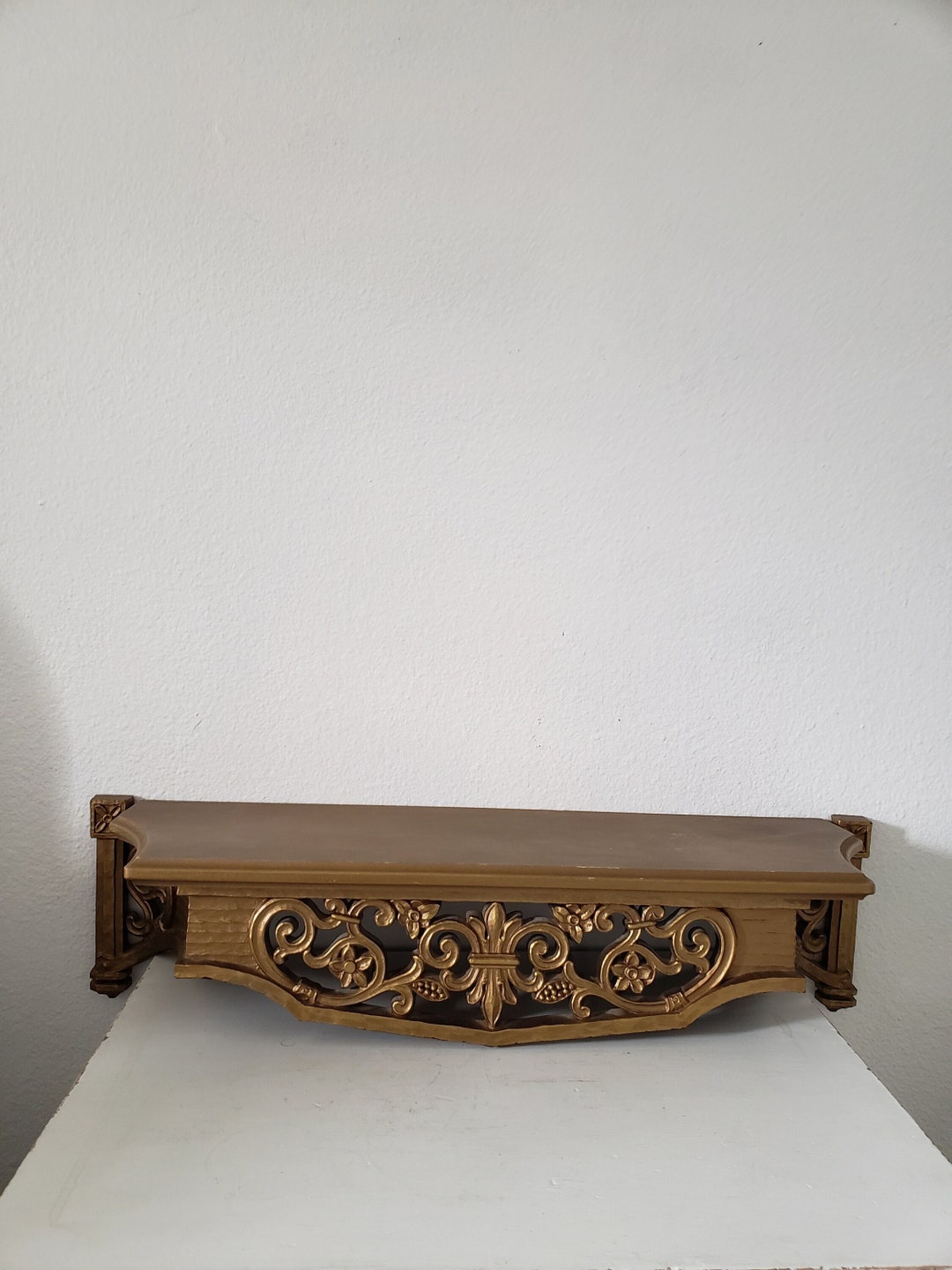 Vintage Gold Ornate Syroco Large Wall Shelf/wood/resin/fleur De Lis ...