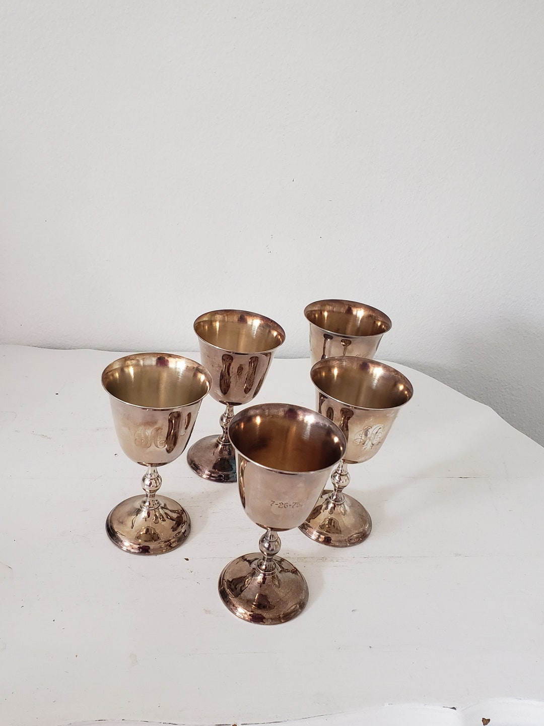 Vintage Set of Five William Adams Italian Silverplate Wine Glasses ...