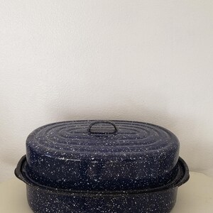 Large Vintage Cobalt Blue/white Speckled Roasting Pan With Lid/holidays ...