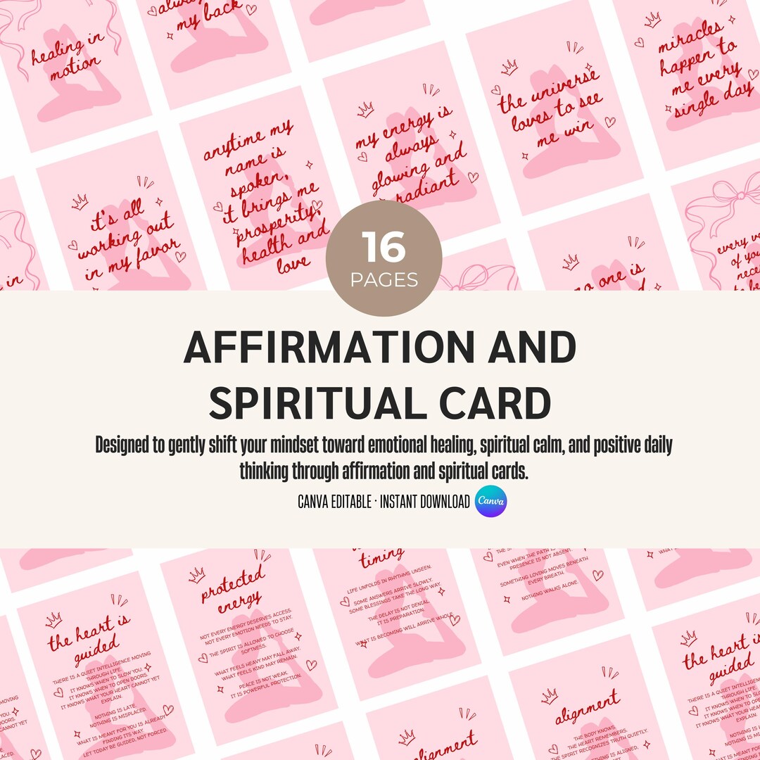 Pink Affirmation & Spiritual Card Deck Canva Template | Daily ...