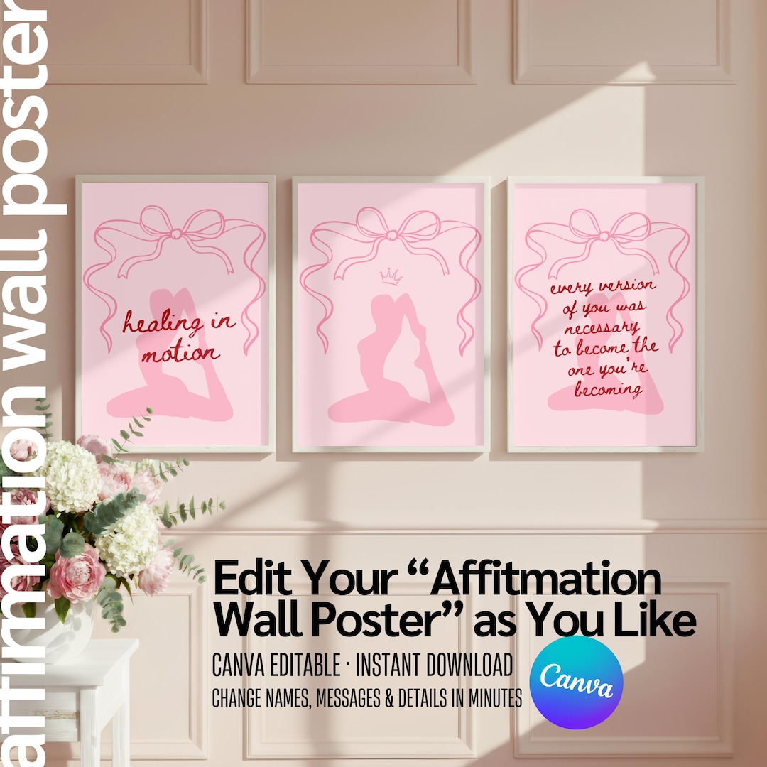 Set of 4 Pink Affirmation Posters | Daily Positive Affirmation Quotes ...