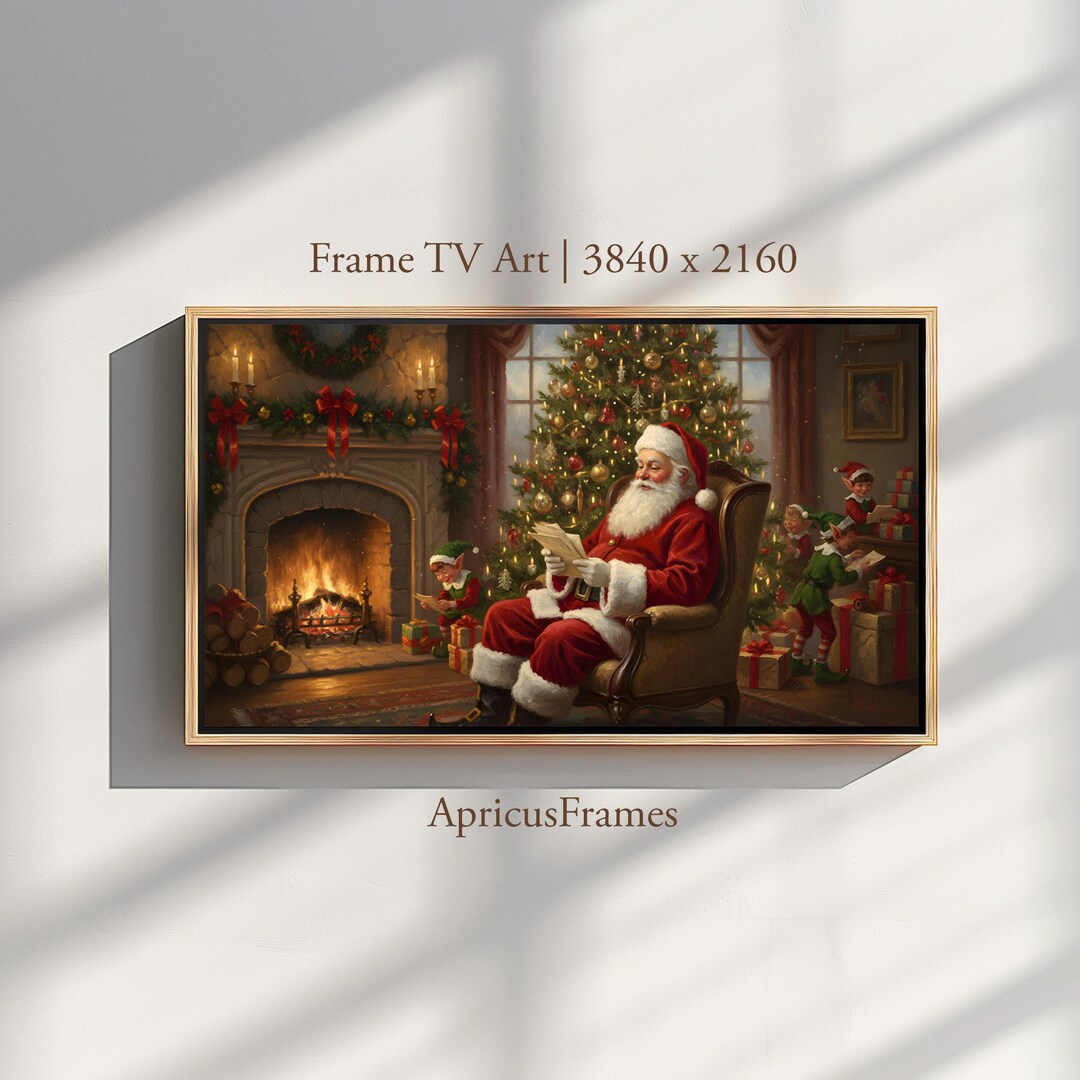 Christmas Oil Painting Frame Tv Art, Vintage Holiday Santa Claus ...