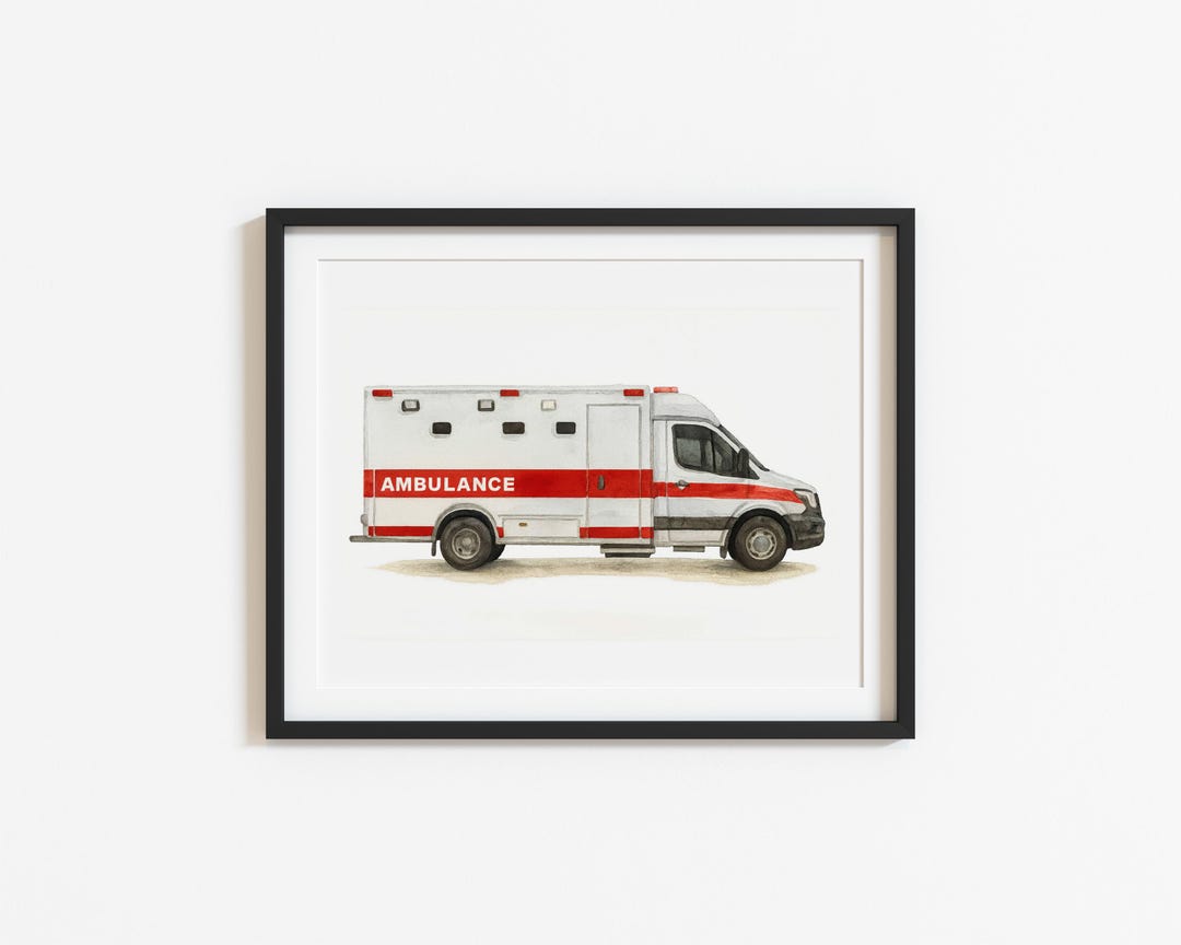 Ambulance Vehicle Illustration Print – Emergency Service Transport ...