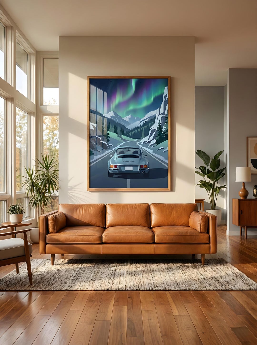 Classic Porsche 911 Wall Art Northern Lights Poster, Scandinavian Car ...