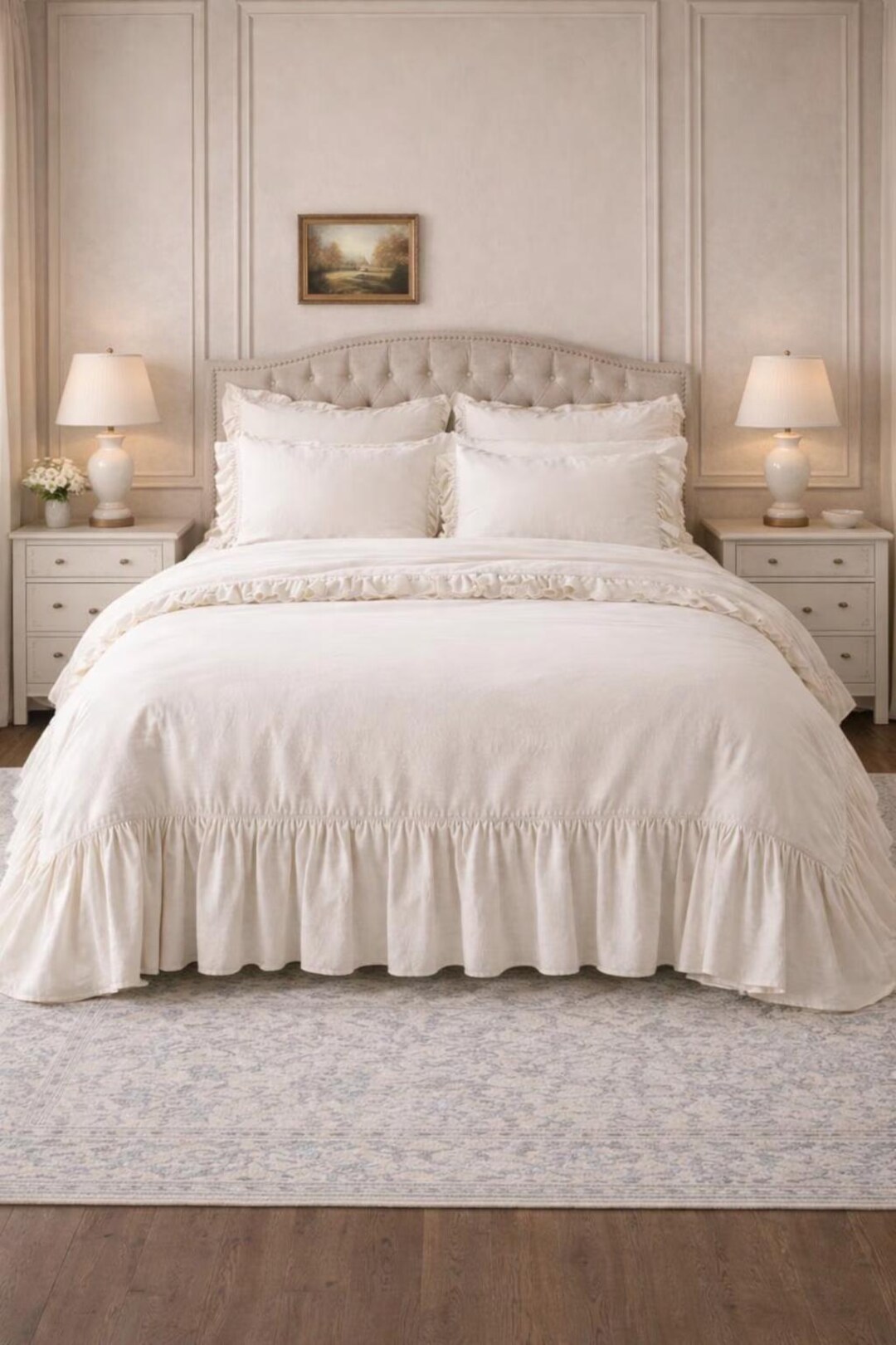 Off White Ruffle Duvet Cover, Boho Farmhouse Style Comforter Bedding ...