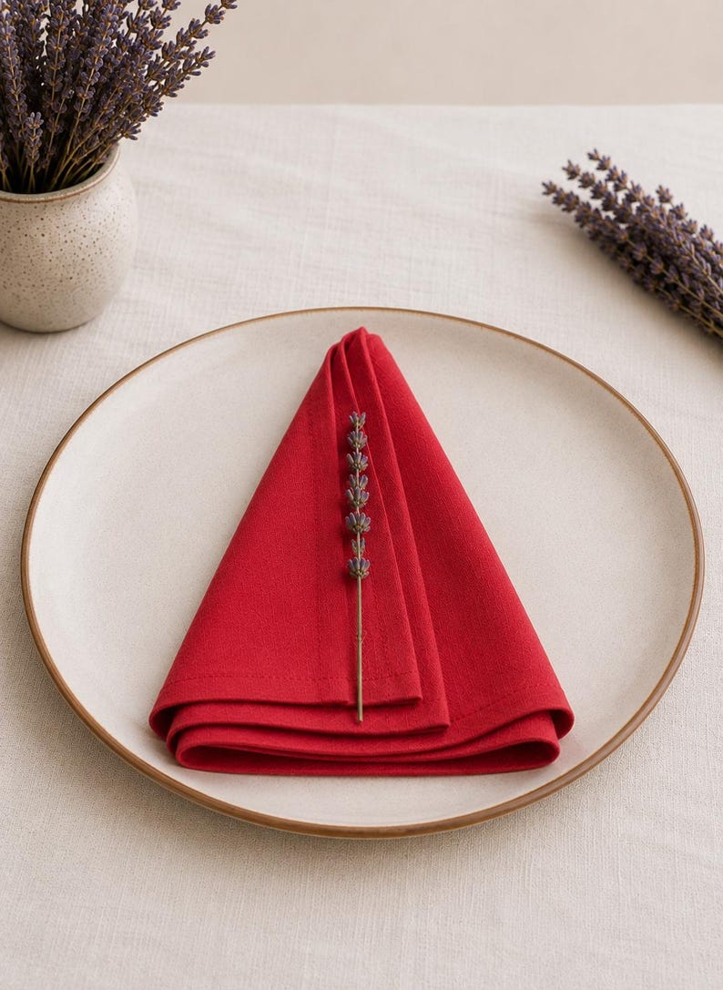 Red Cotton Napkin, Soft Washed Linen, Rustic Boho Table Decor ...