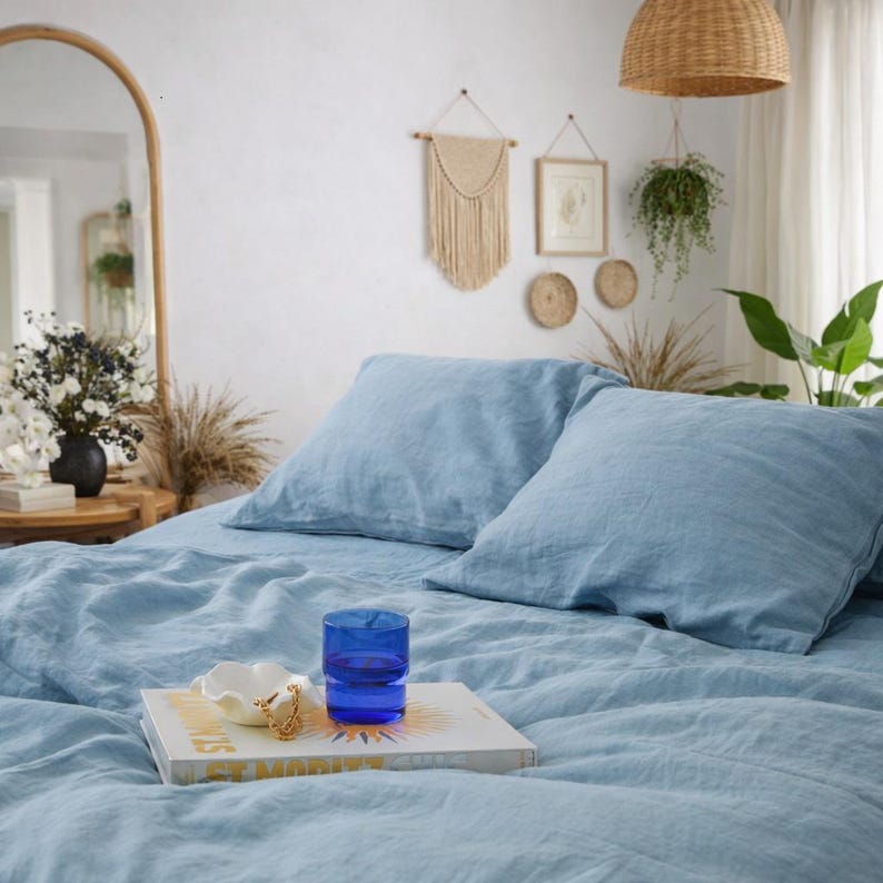 Sky Blue Linen Duvet Cover Set, Solid Print Bedding - Etsy