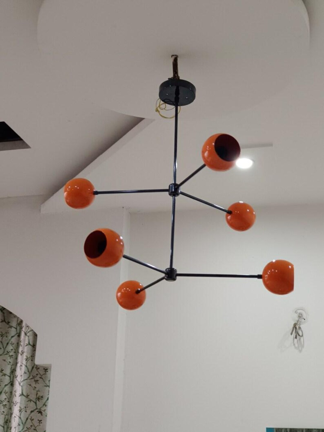 Mid Century Modern Sputnik Chandelier, Orange Globe Ceiling Light ...
