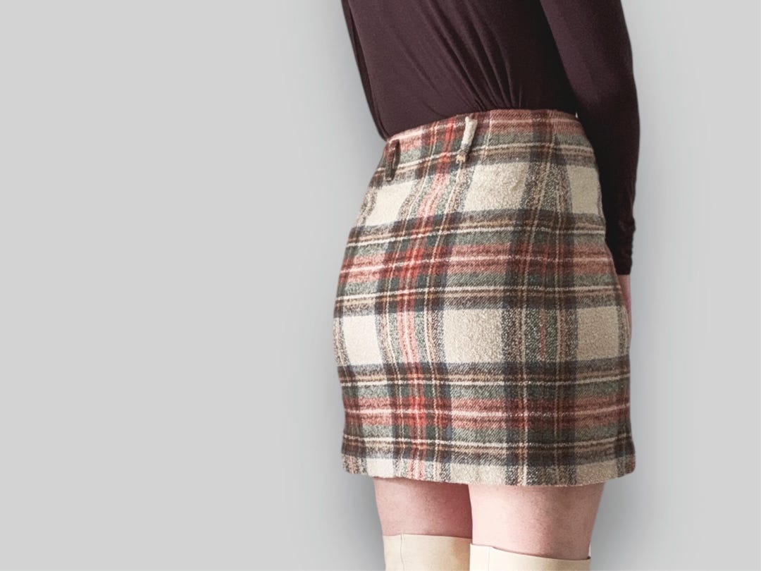 Vintage Donaldson Tartan Mini Skirt 90s Y2K Cream Plaid Wool Wrap Skirt ...