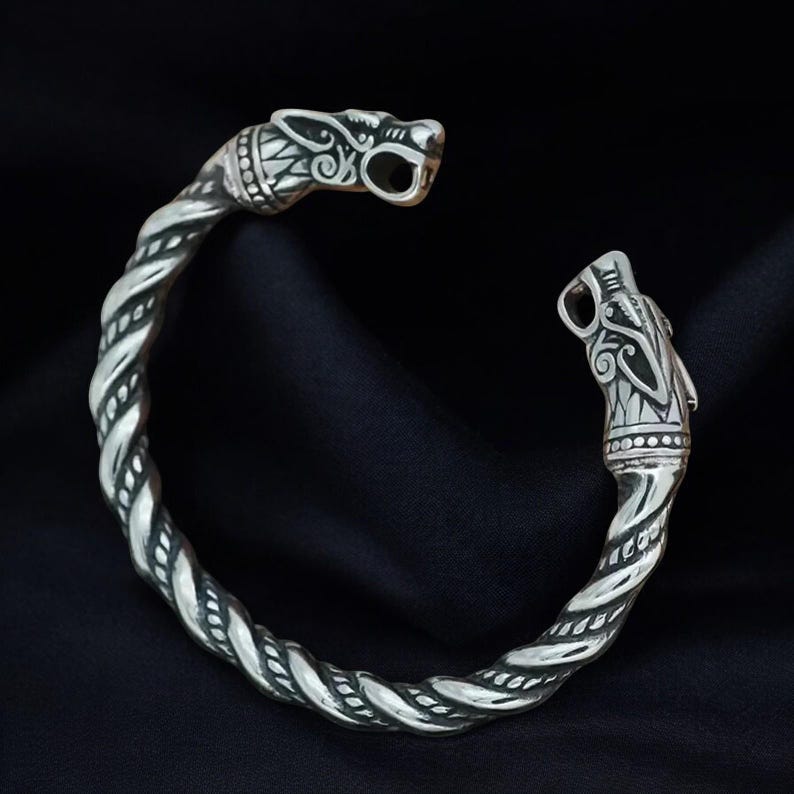 Stainless Steel Viking Wolf Head Bracelet – Norse Torc Cuff for Men ...