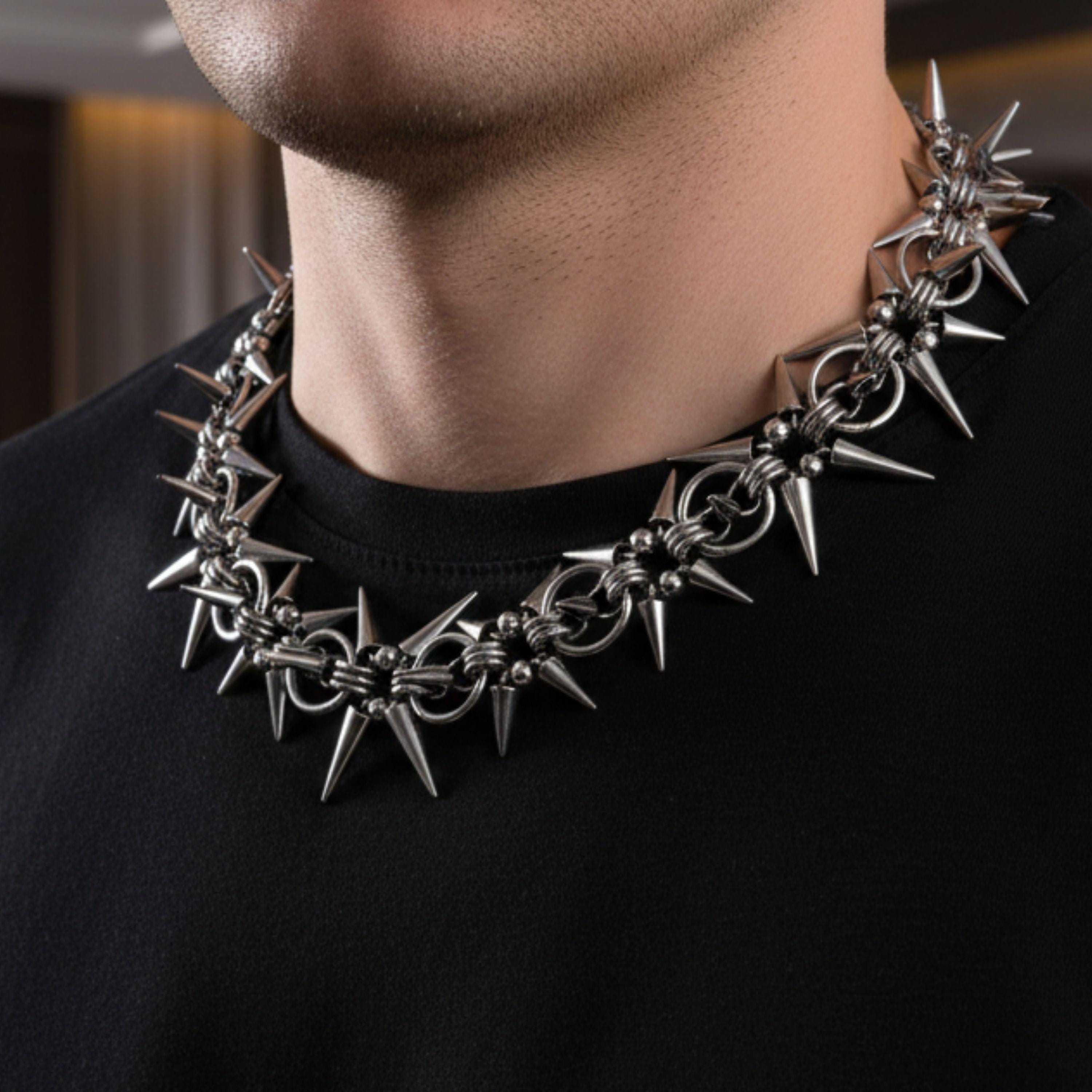 Stainless Steel Spike Choker, Gothic Rivet Necklace for Punk Style ...