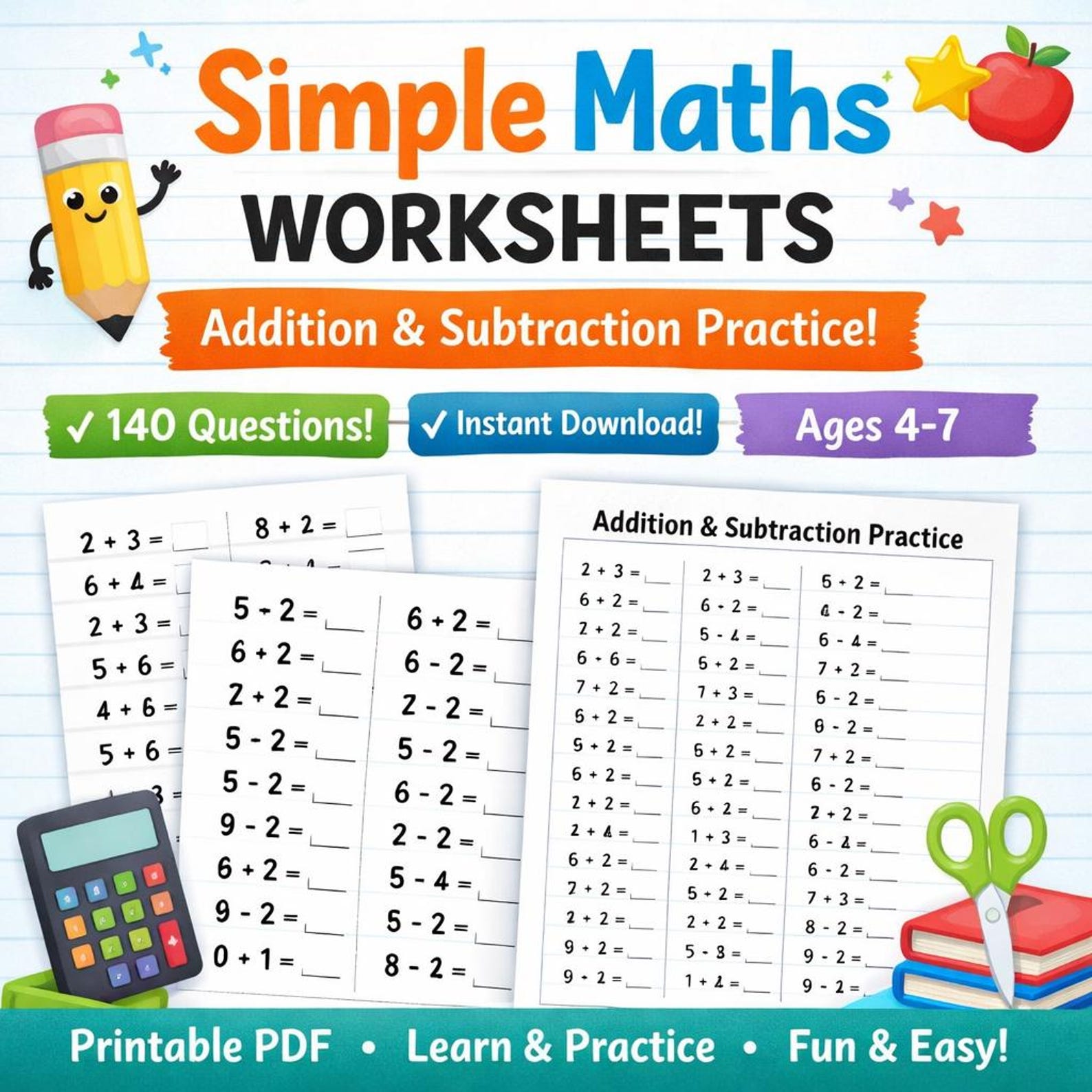 Simple Maths Worksheets | Addition Subtraction Practice (PDF Download ...