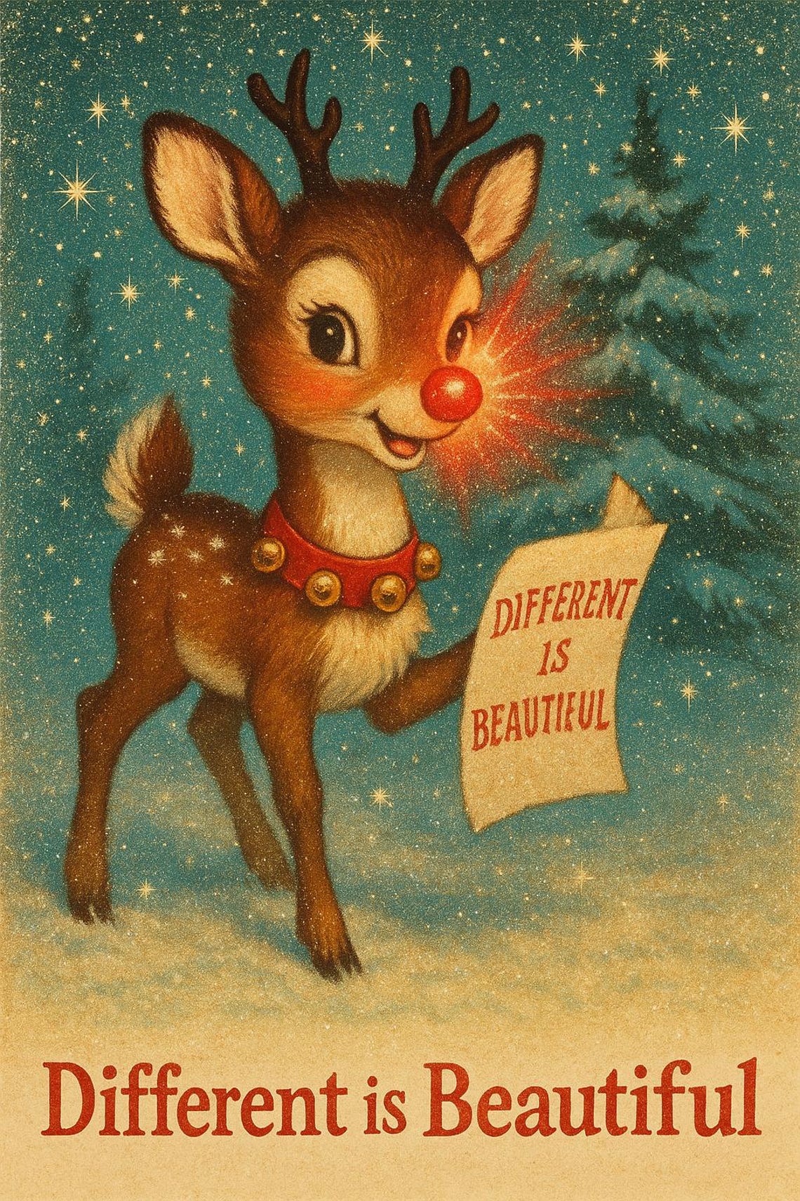 Vintage Rudolph Reindeer Poster | Retro Holiday Art - Etsy