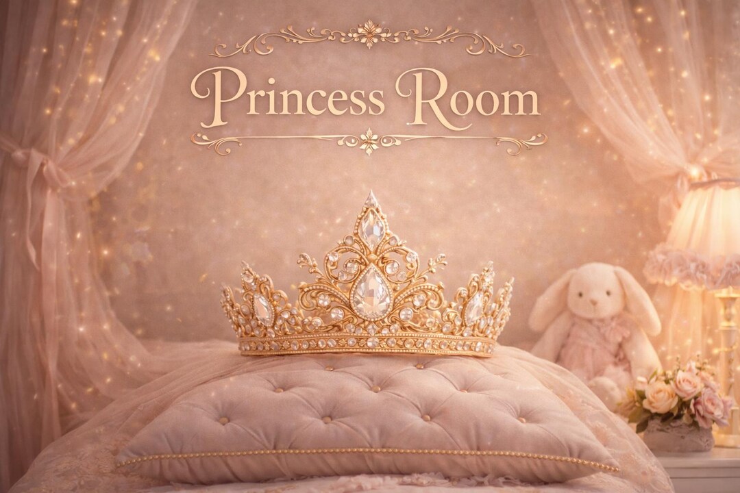 Princess Room Wall Art Printable, Crown Nursery Decor, Pink Gold Girls ...