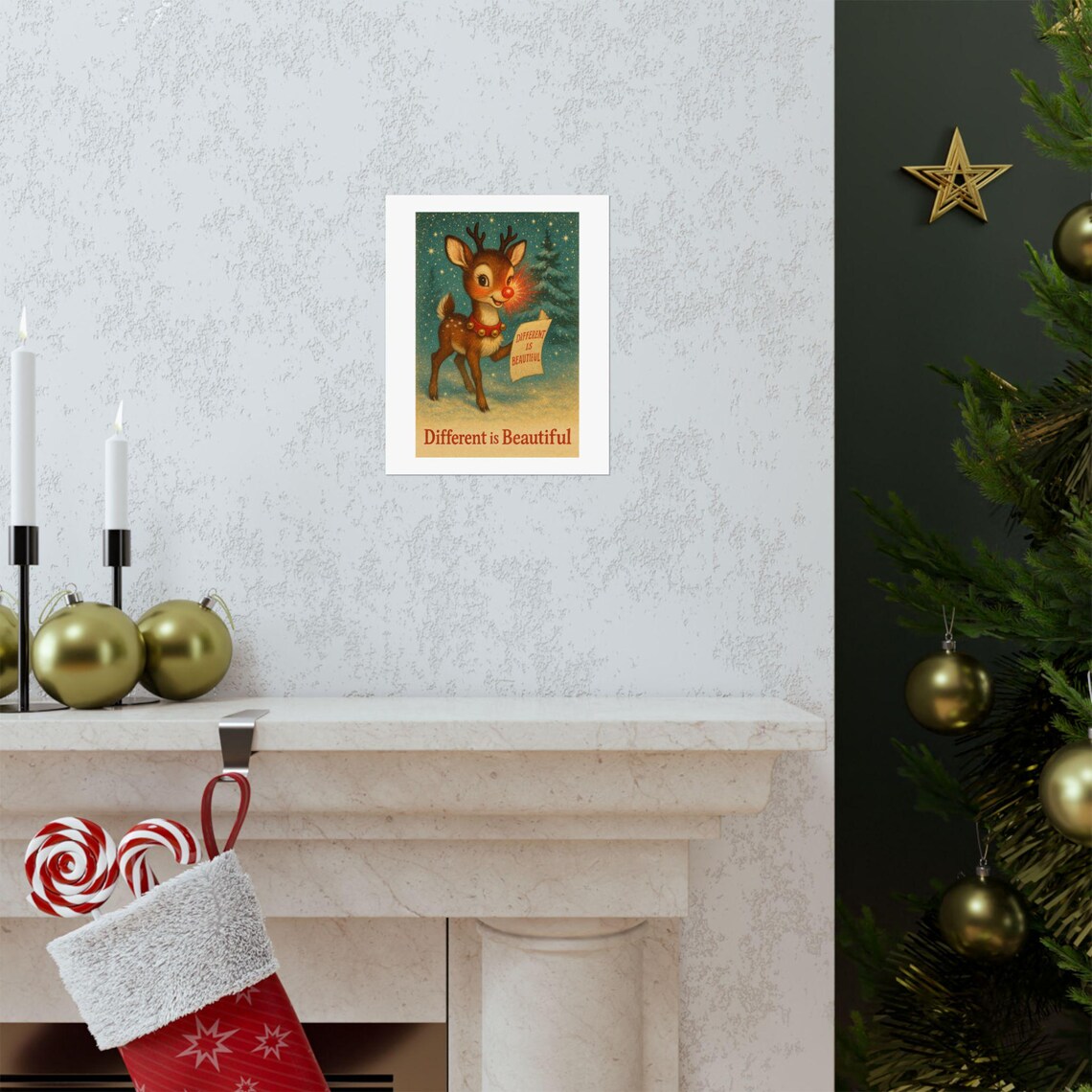 Vintage Rudolph Reindeer Poster | Retro Holiday Art - Etsy
