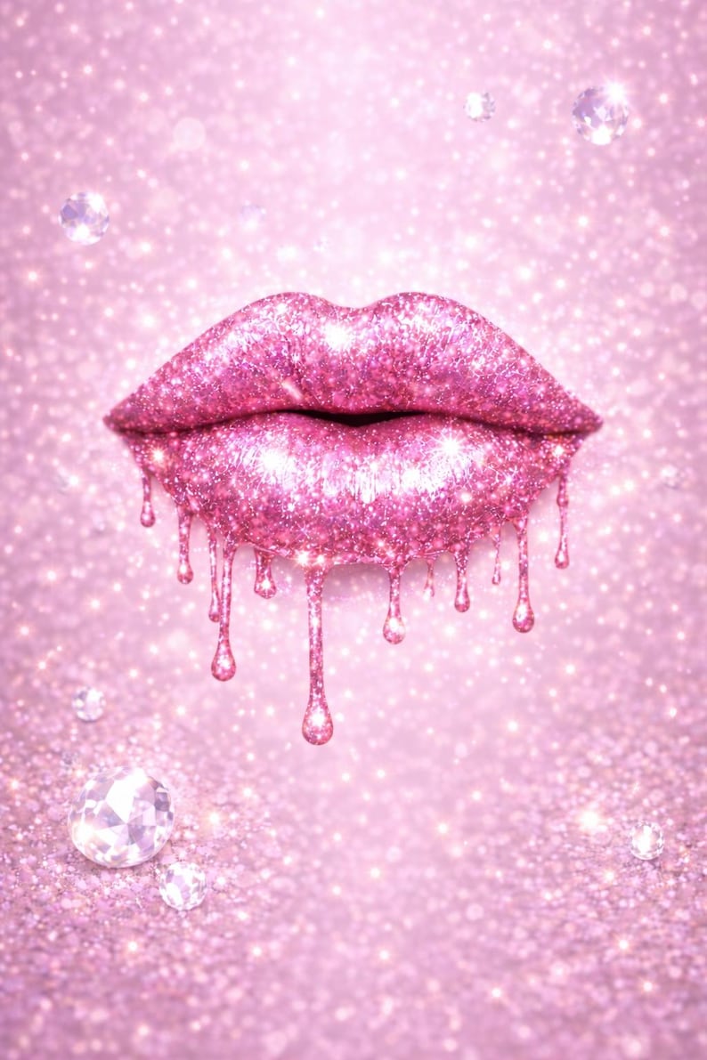 Pink Dripping Lips Wall Art Set | Glam Barbie Pink Decor | Sparkly ...