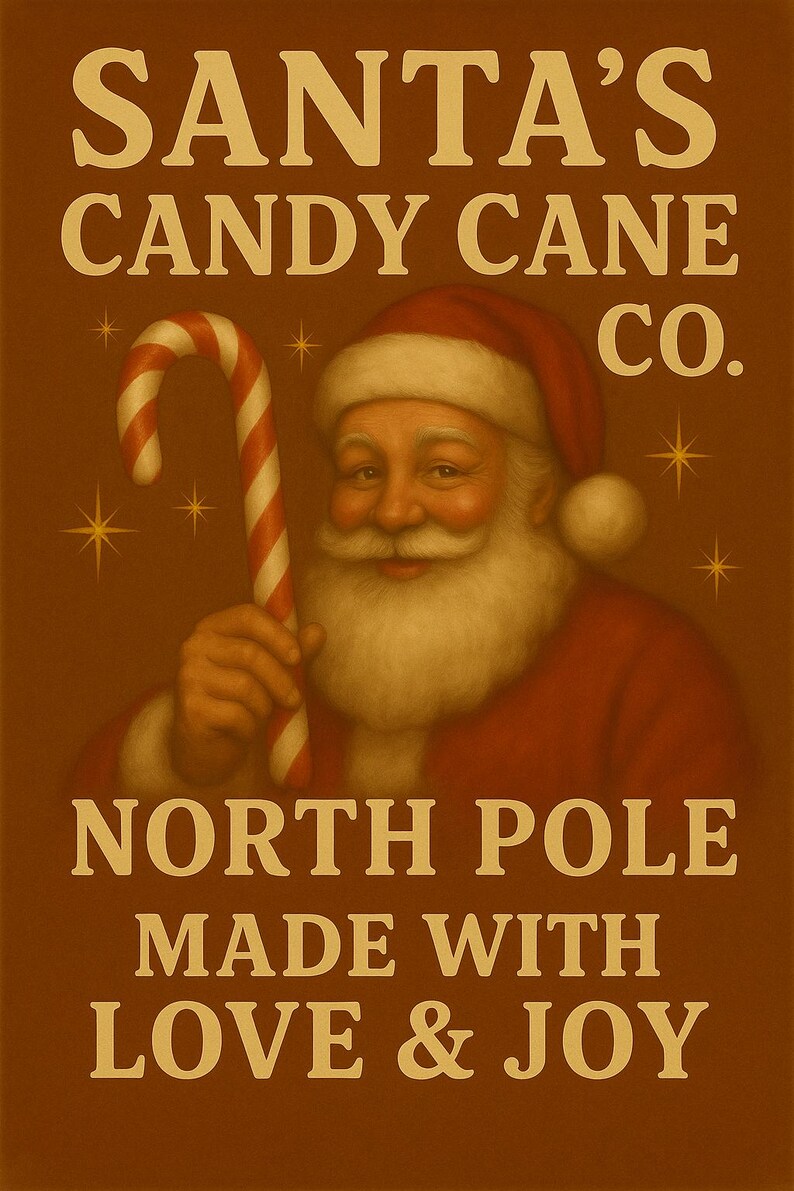 Vintage Santa Candy Cane Co. Printable Wall Art | Retro Christmas ...