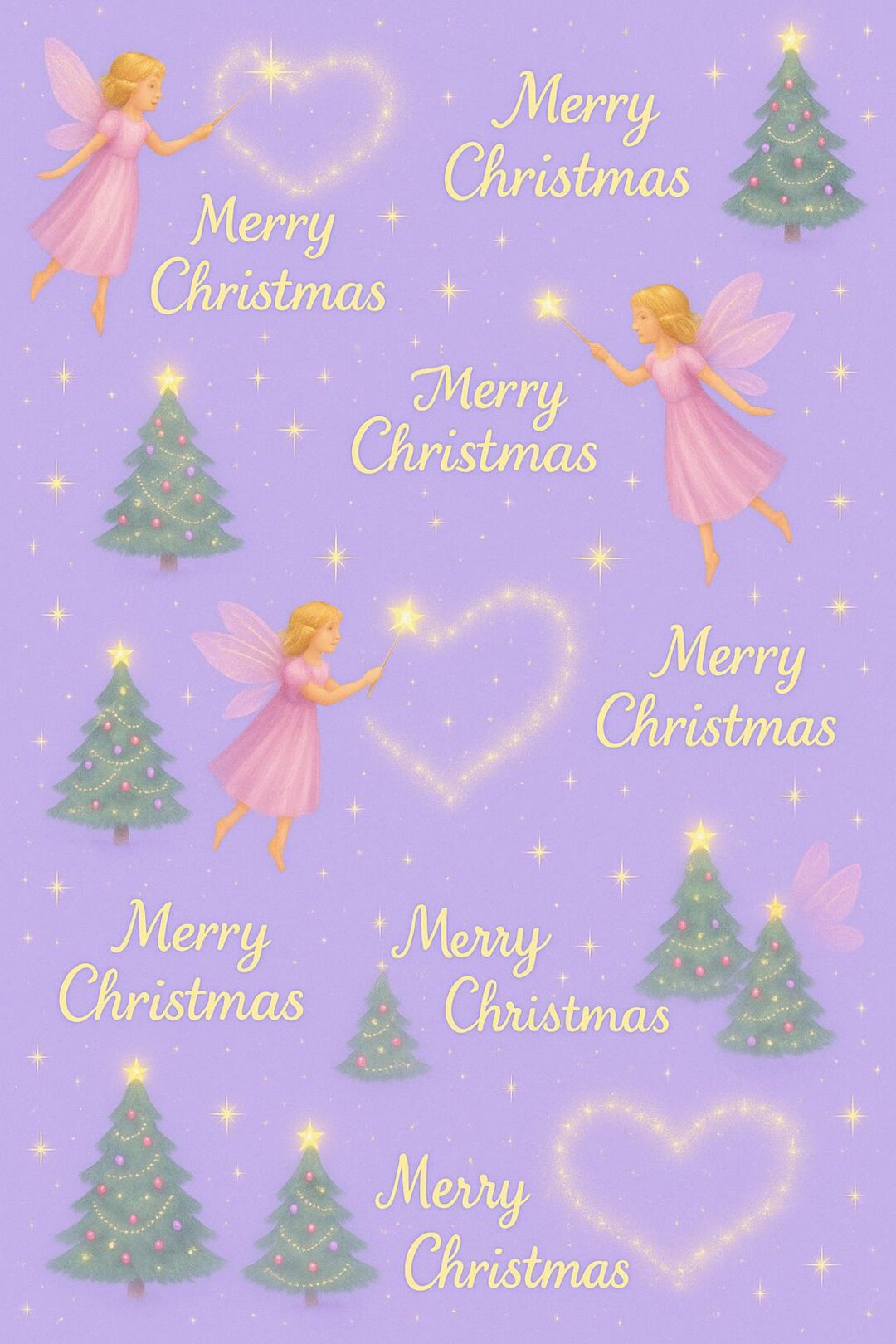 Pastel Purple Christmas Wrapping Paper, Fairy Gift Wrap for Girls ...