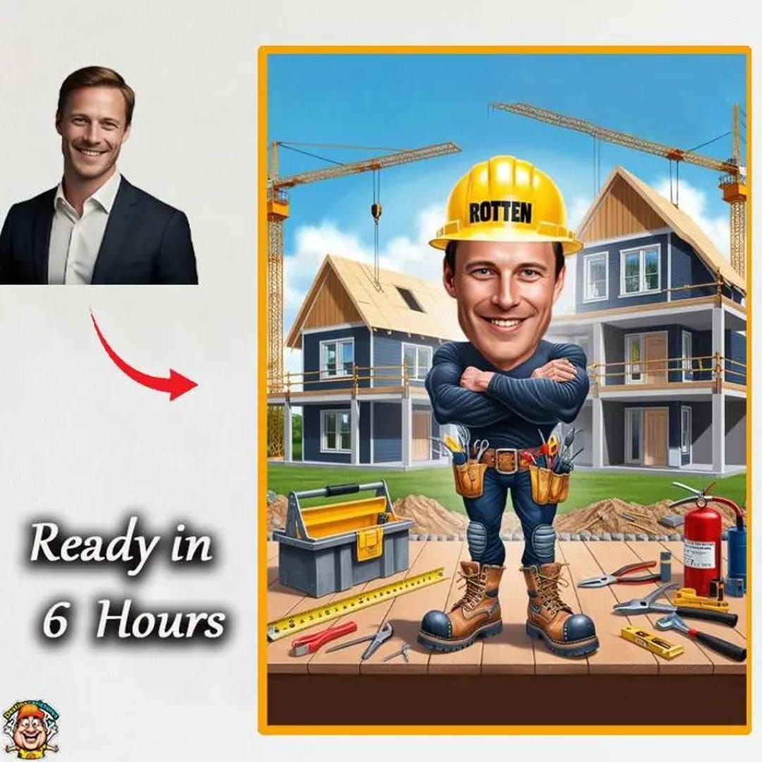 Electrisan Construction Worker Custom Caricature | Personalized Cartoon ...