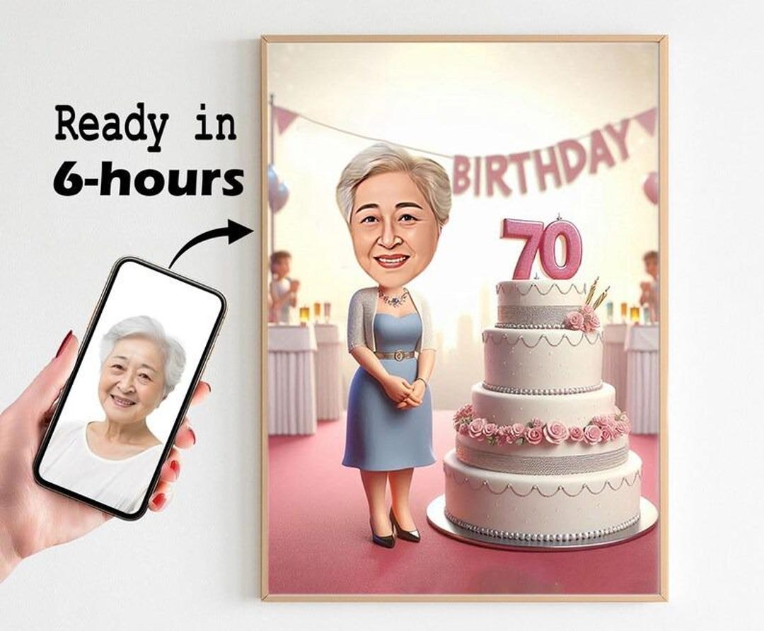 Custom 70th Birthday Caricature | Funny Cartoon Portrait From Photo ...
