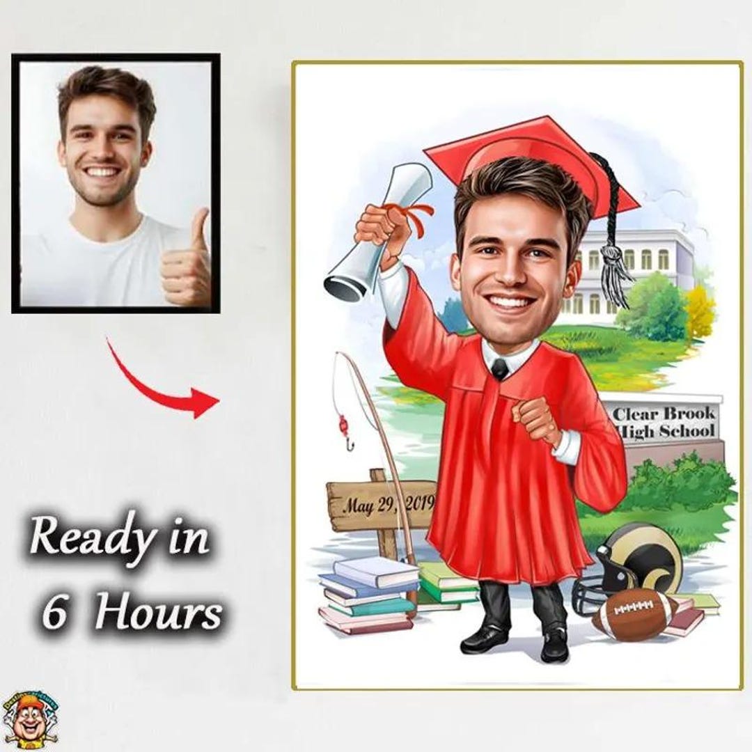 Graduation Custom Caricature Personalized Cartoon Portrait Fun Digital ...