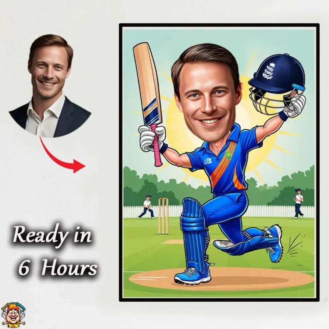 Custom Cricketer Caricature | Personalized Cricket Cartoon Portrait ...