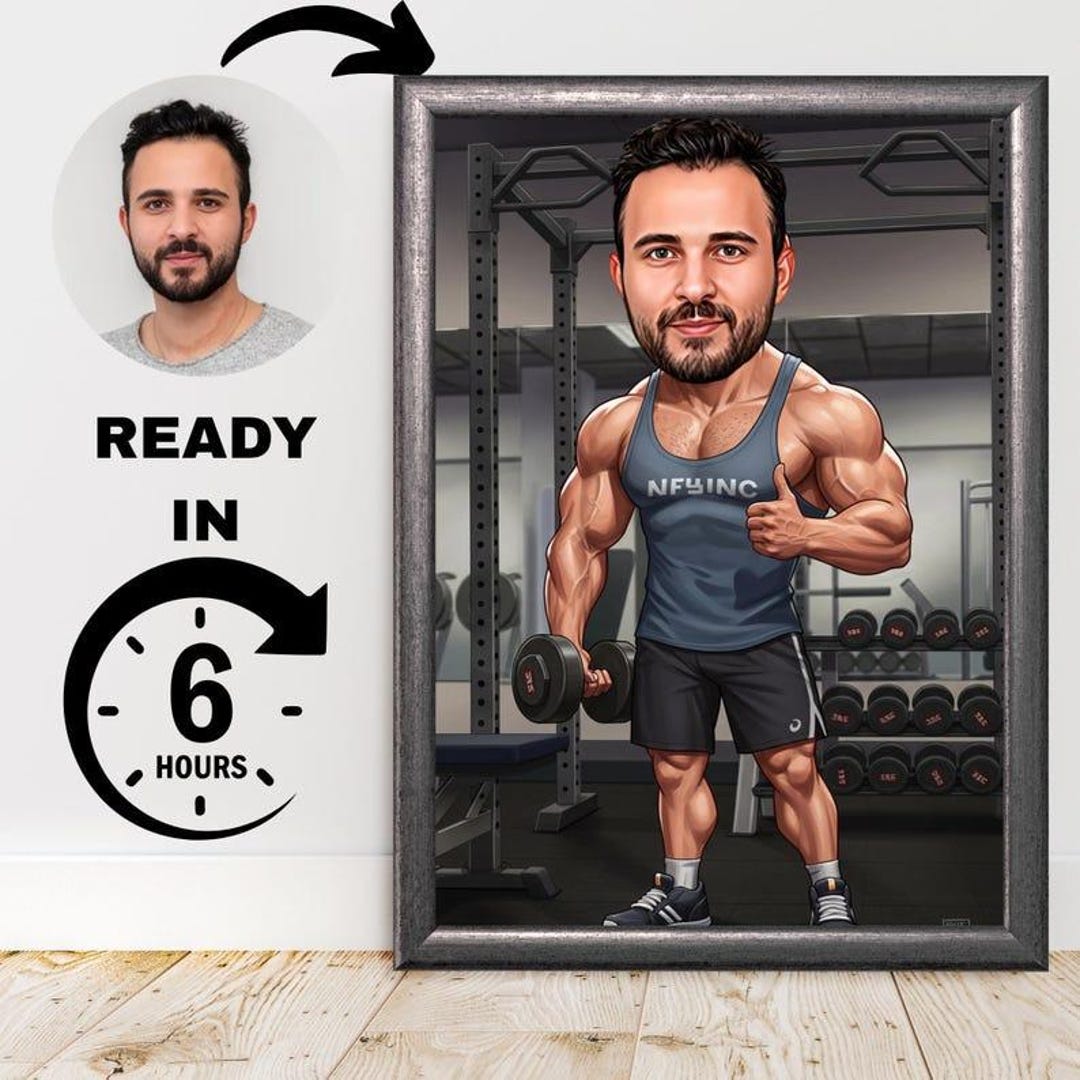 Bodybuilder Custom Caricature | Personalized Cartoon Portrait | Funny ...
