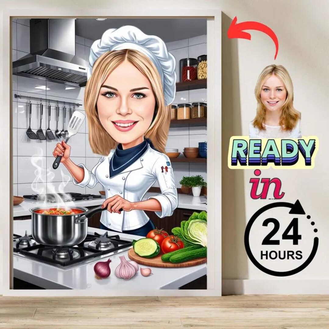 Female Cook Custom Caricature | Personalized Cartoon Portrait | Funny ...