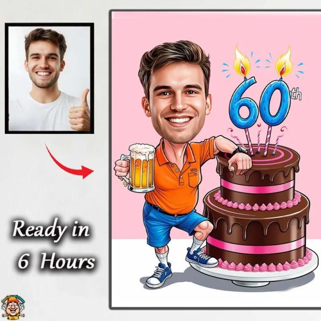 60th Birthday Custom Caricature Personalized Cartoon Portrait Fun ...