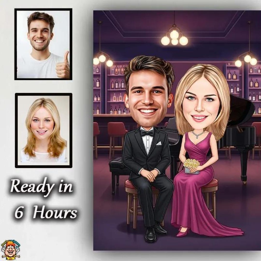 Couple in Bar Custom Caricature | Personalized Cartoon Portrait | Funny ...