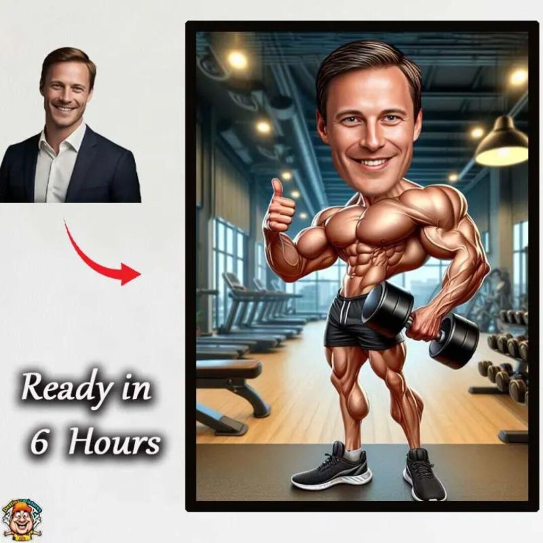 Male Bodybuilder Custom Caricature Personalized Cartoon Fitness ...