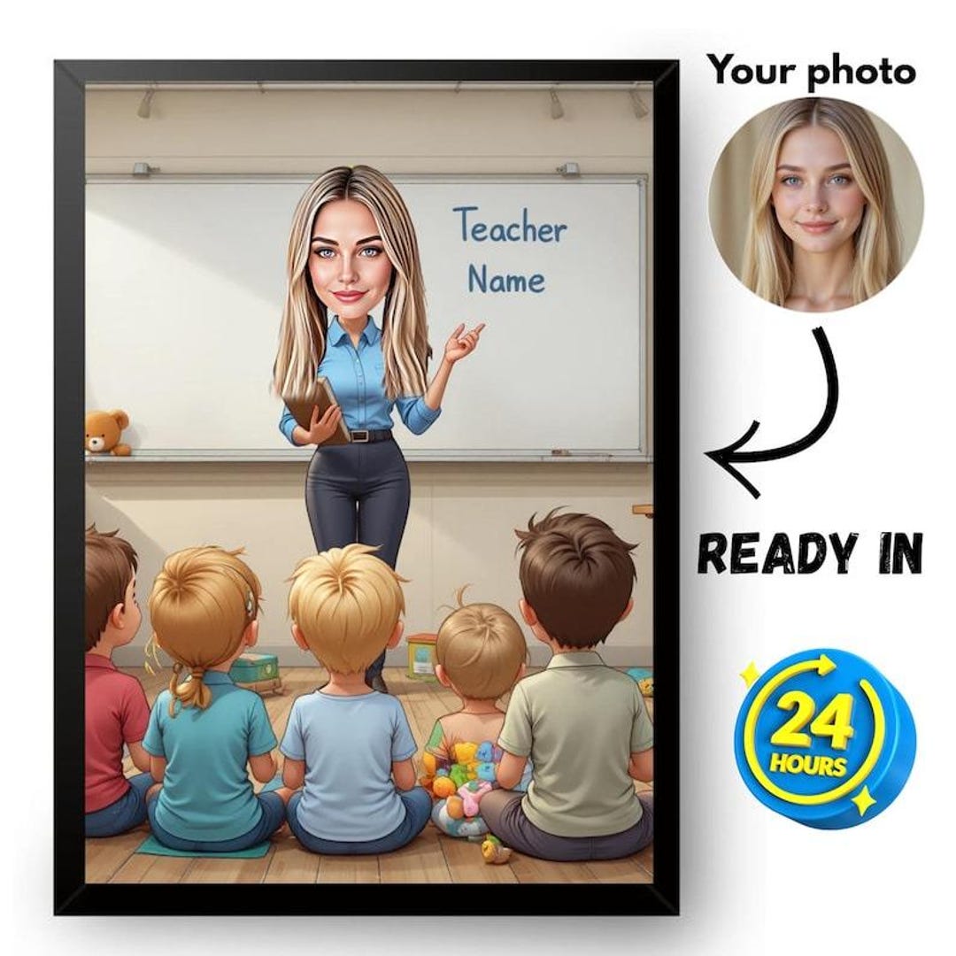 Female Teacher Custom Caricature | Personalized Cartoon Portrait ...