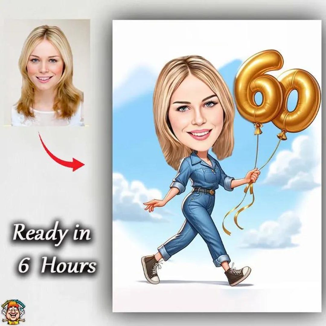60th Birthday Custom Caricature | Personalized Cartoon Portrait | Funny ...