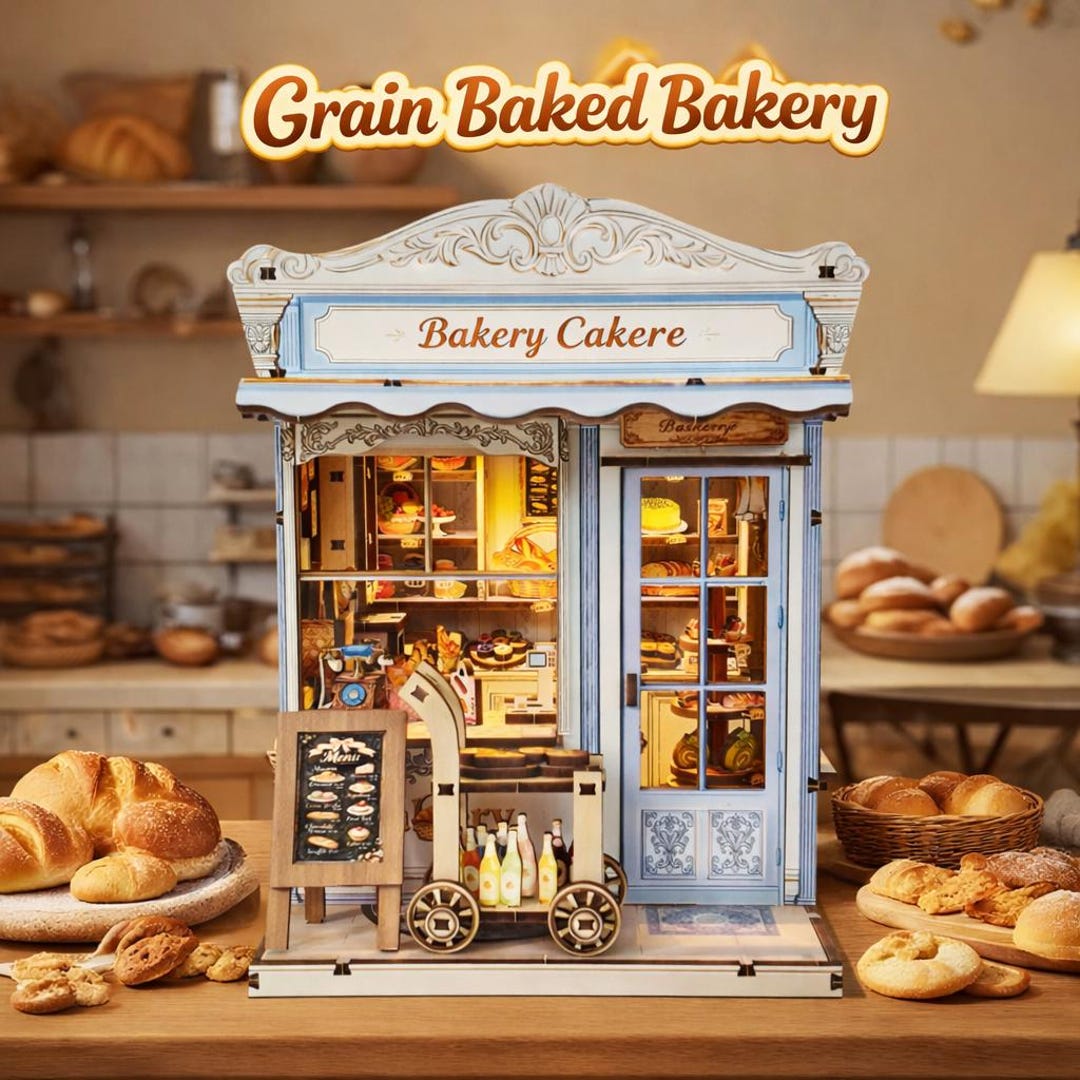 DIY Miniature Bakery Dollhouse Kit, Wooden Bakery Shop Model With LED ...
