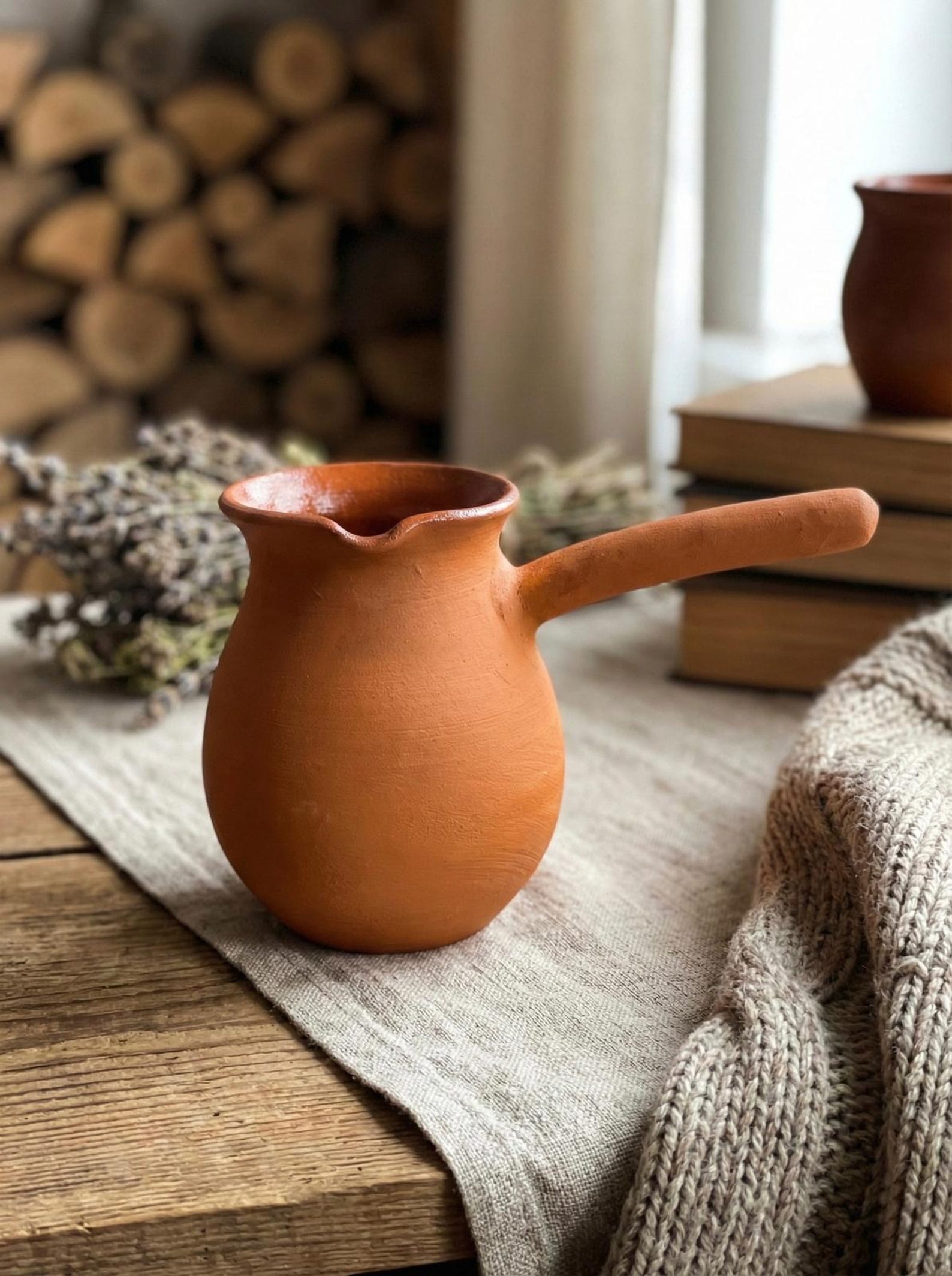 Handmade Terracotta Turkish Coffee Pot, Rustic Clay Cezve - Etsy