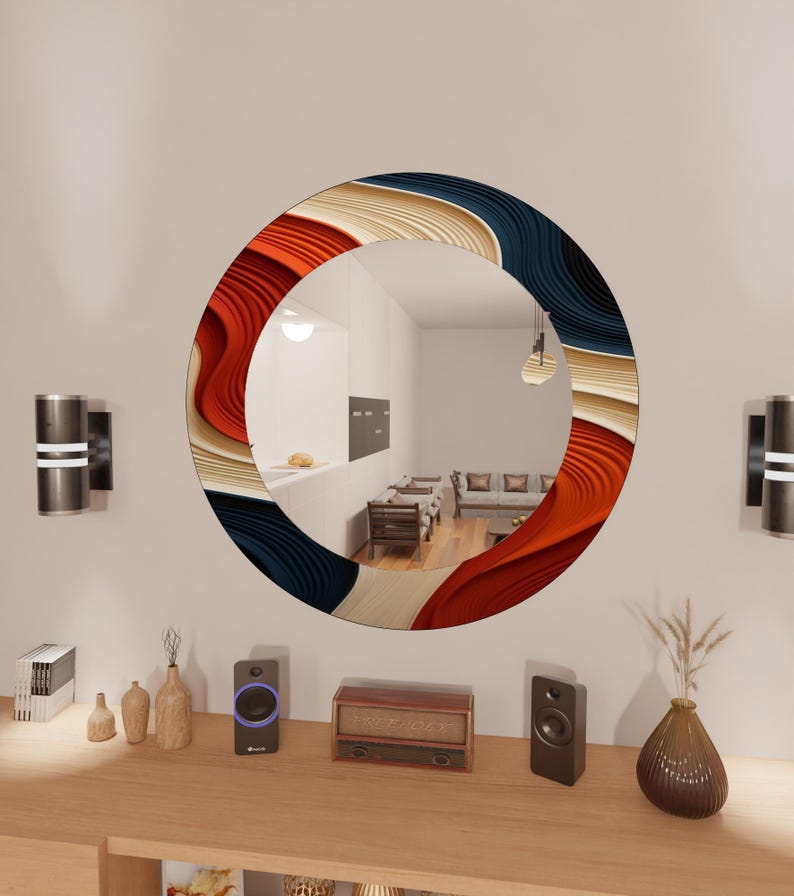 Tempered Glass Round Wall Mirror, Personalized Art Decor - Etsy