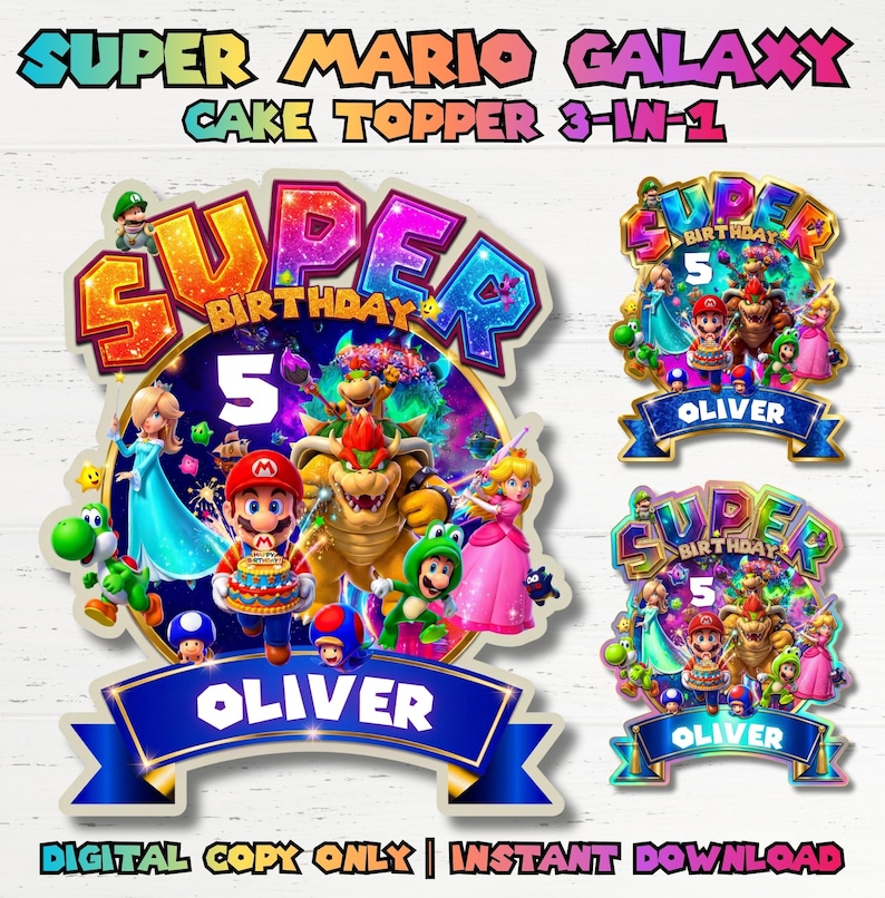 Personalized Super Mario Galaxy Cake Topper, Mario Birthday Party Decor ...