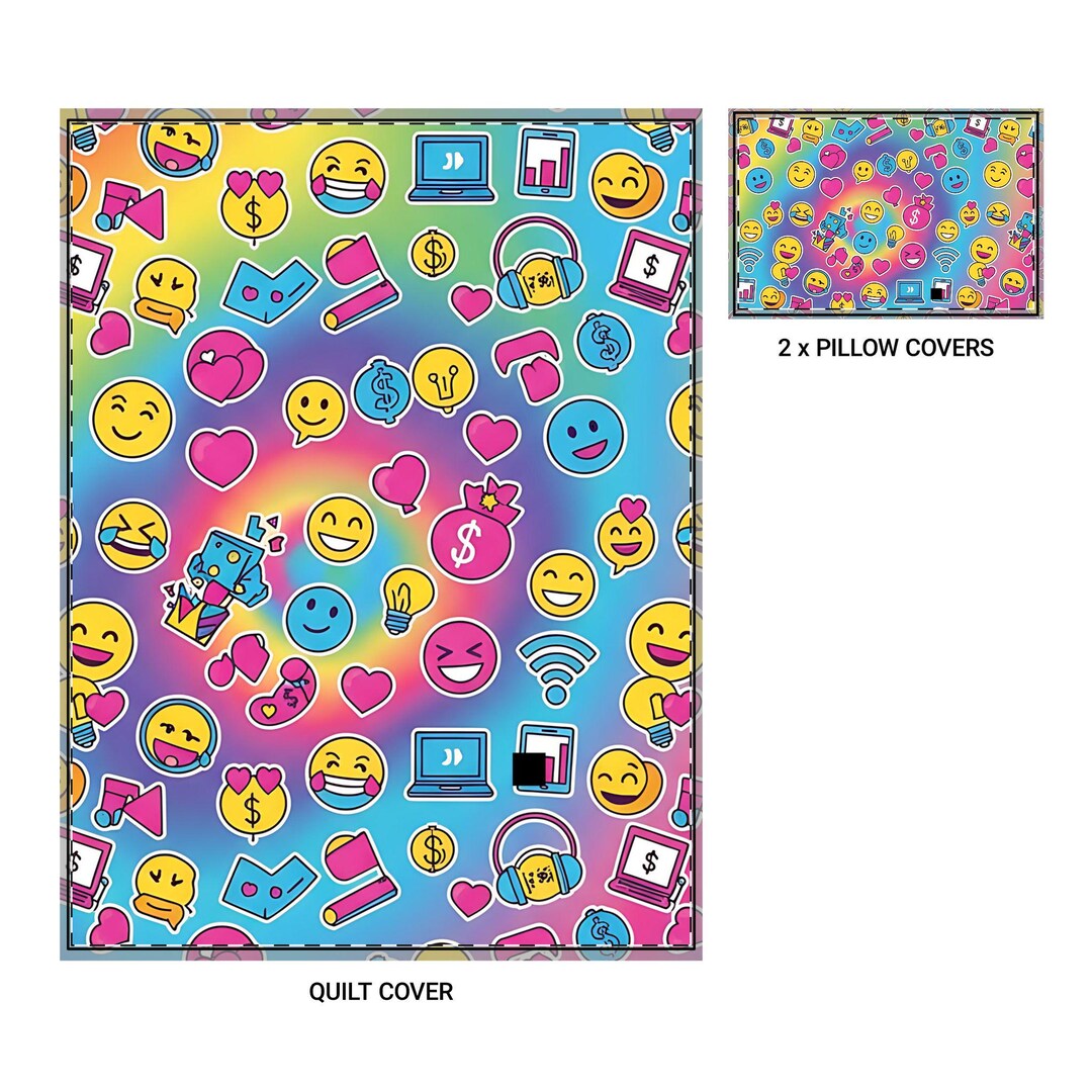 Emoji Pattern Quilt Cover Set of Three | Duvet Cover With 2 Pillow ...