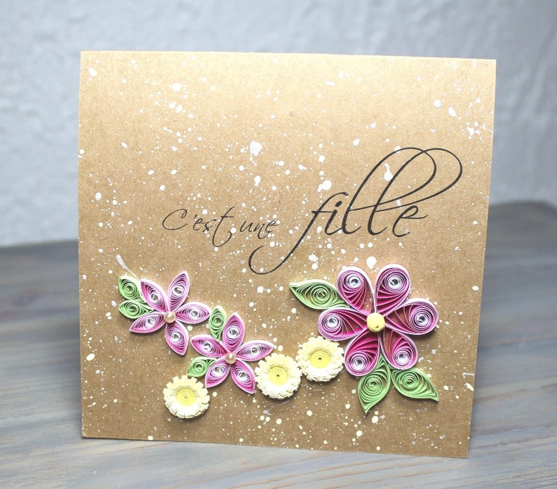 Birth Card Baby Girl Quilling Kraft Cardboard Card Quilled - Etsy