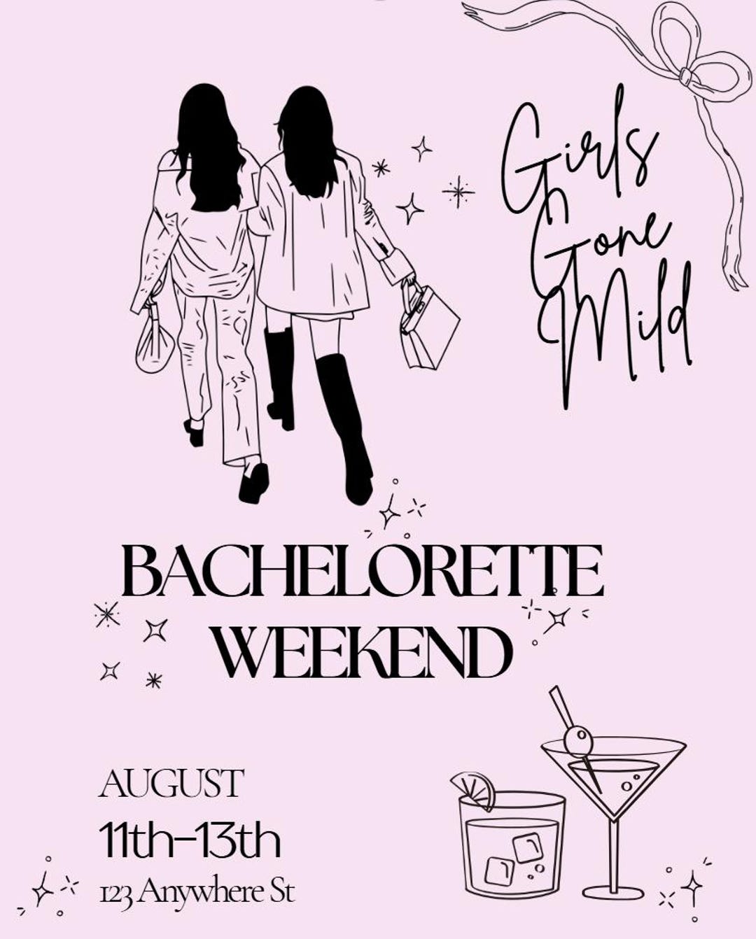 Editable Bachelorette Party Template | Pink Canva Printable ...