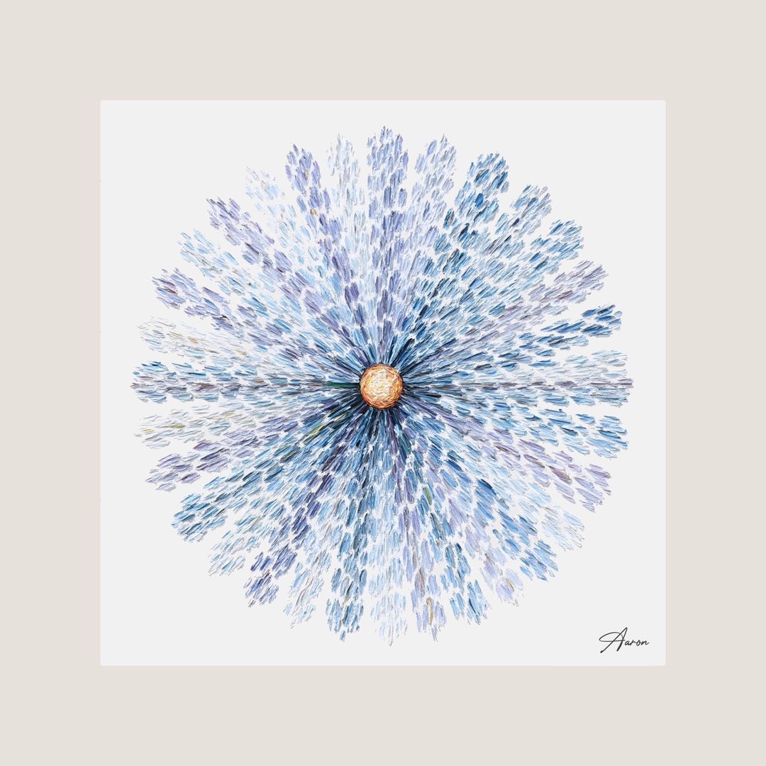 Radiant Core, 30" Abstract Blue Burst Oil Painting, Textured Fine Art ...