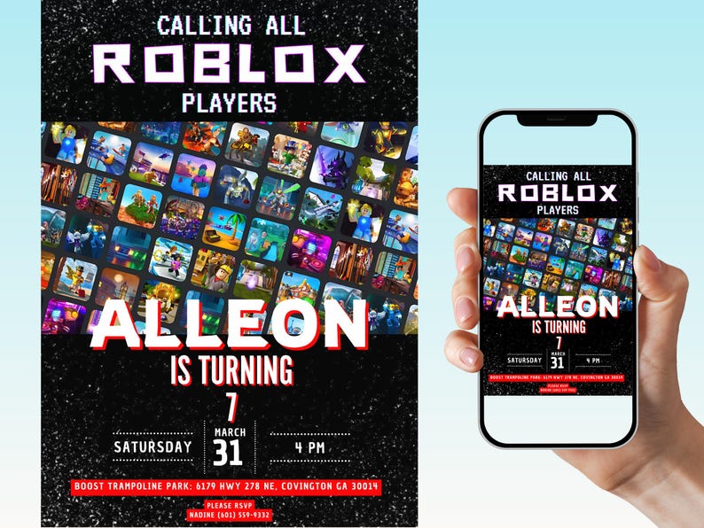 Roblox Birthday Invitation Canva Editable Gamer Party Template Kids ...