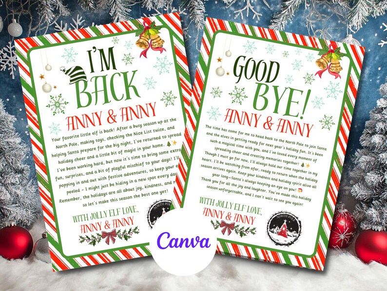Editable Canva Elf Back Goodbye Letter Set Christmas Printable ...