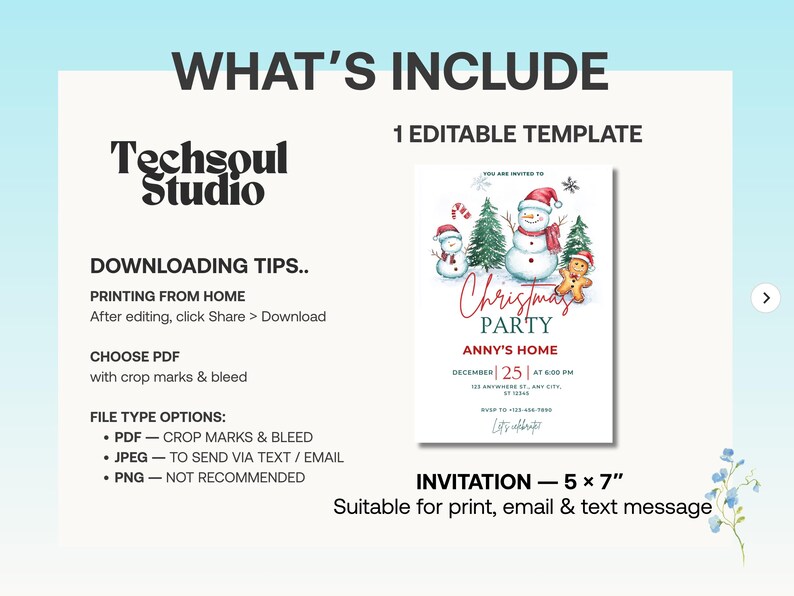 Watercolor Christmas Party Invitation: Snowman & Gingerbread (DIY Canva ...