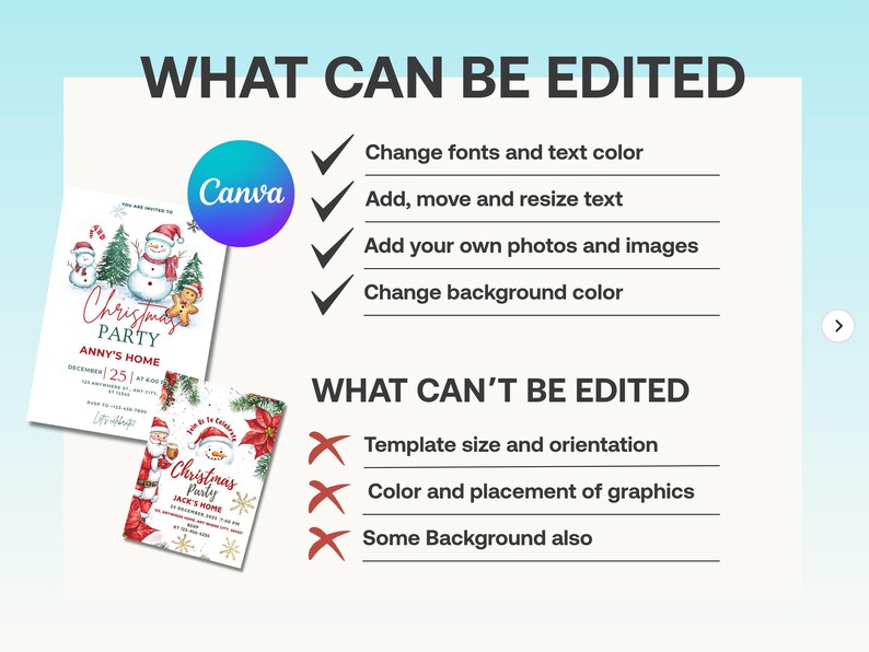 Watercolor Christmas Party Invitation: Snowman & Gingerbread (DIY Canva ...