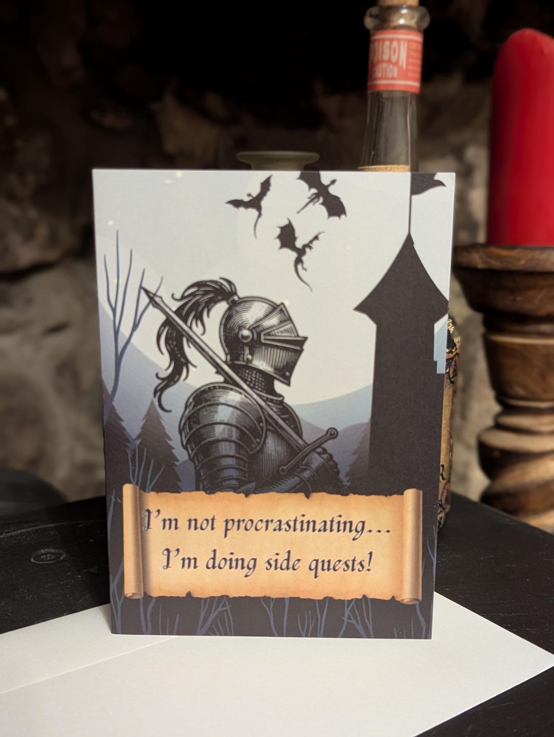 Funny Gamer Greeting Card - Side Quests, RPG Knight & Dragons - Etsy