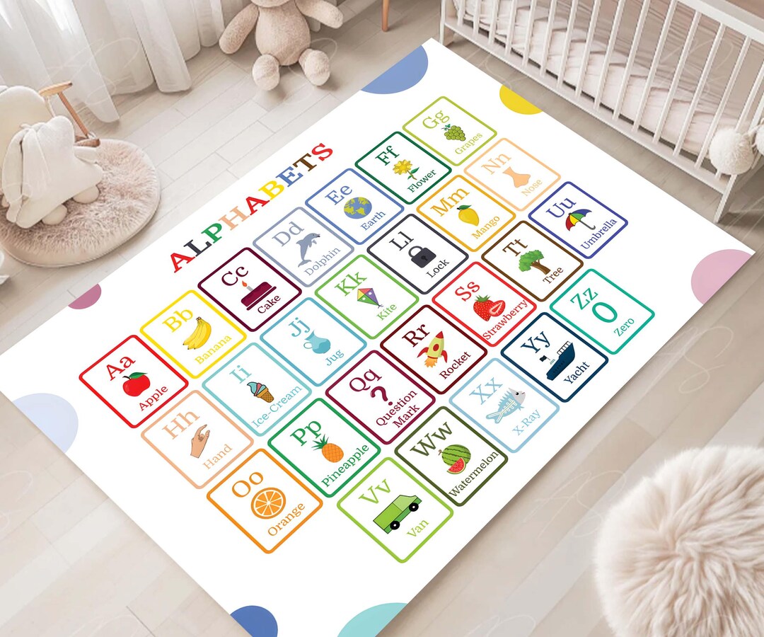 English Alphabet and Vocabulary Cards Rug, Children's Room Educational ...
