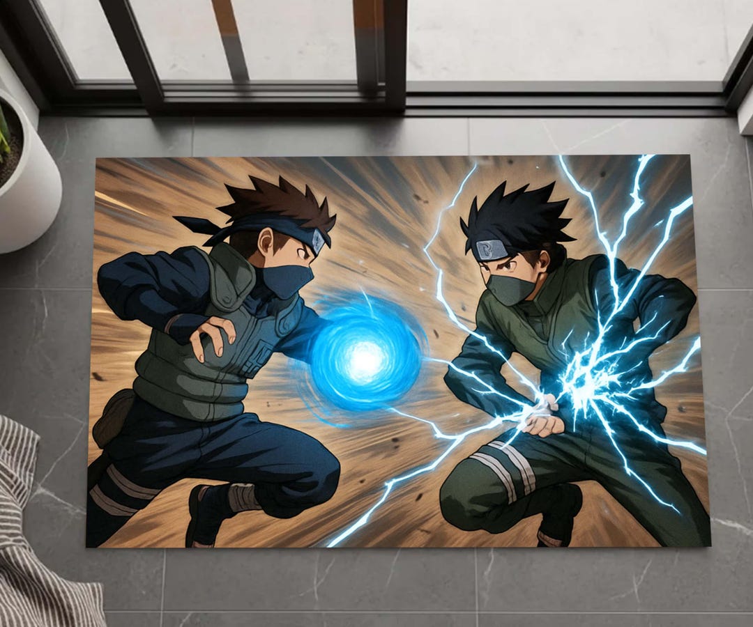 Anime Ninja Battle Area Rug, Manga Style Room Decor, Naruto Style Rug ...