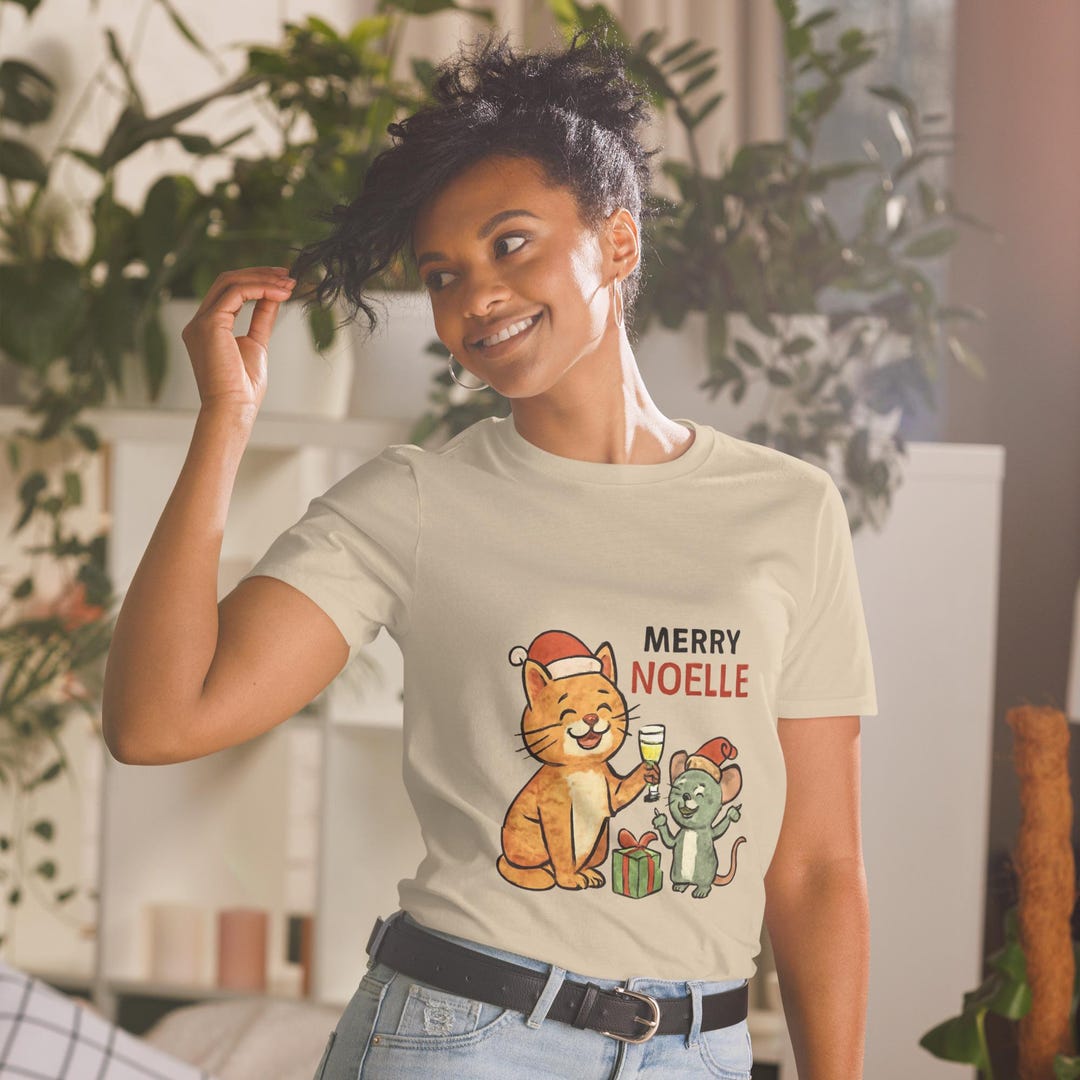Merry Noelle Cat and Mouse Christmas Shirt - Festive Holiday Pet Lover ...