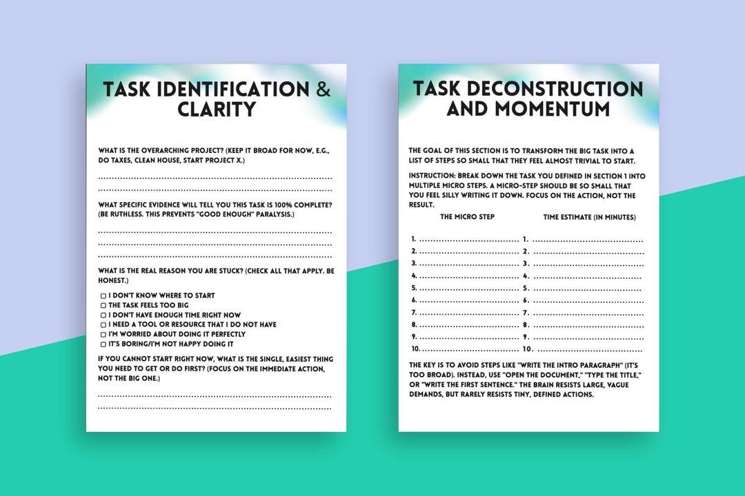 Neurodivergent Task Initiation Worksheet, Executive Function, ADHD ...